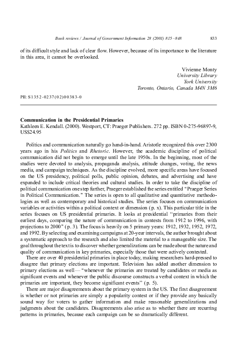(PDF) Communication in the Presidential Primaries