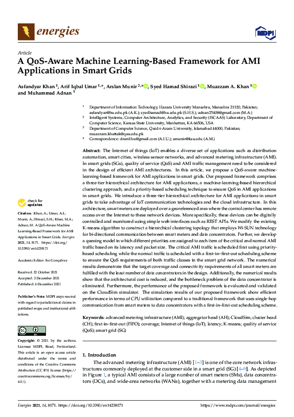 Pdf A Qos Aware Machine Learning Based Framework For Ami Applications In Smart Grids Dr