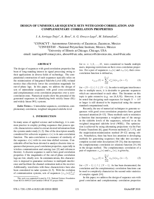 (PDF) Design of Unimodular Sequence Sets with Good Correlation and Complementary Correlation ...