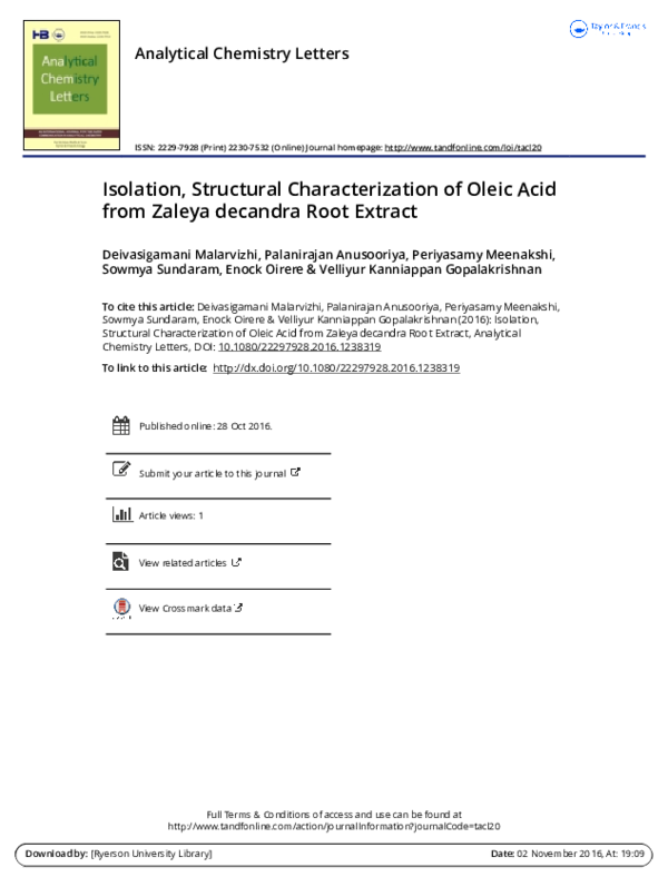 (PDF) Isolation, Structural Characterization of Oleic Acid from Zaleya ...
