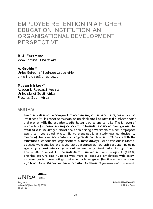 (PDF) Employee Retention in a Higher Education Institution: An ...