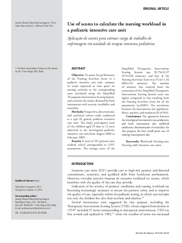 (PDF) Use of scores to calculate the nursing workload in a pediatric ...