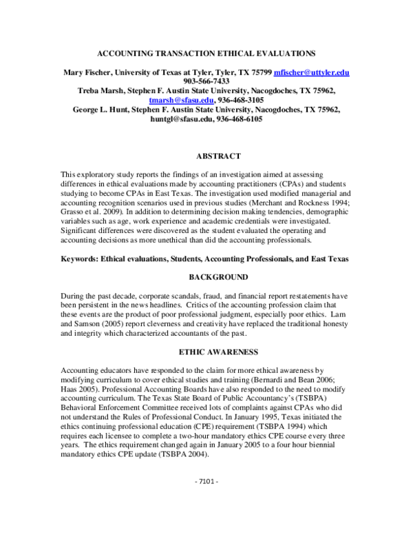 (PDF) Accounting Transaction Ethical Evaluations