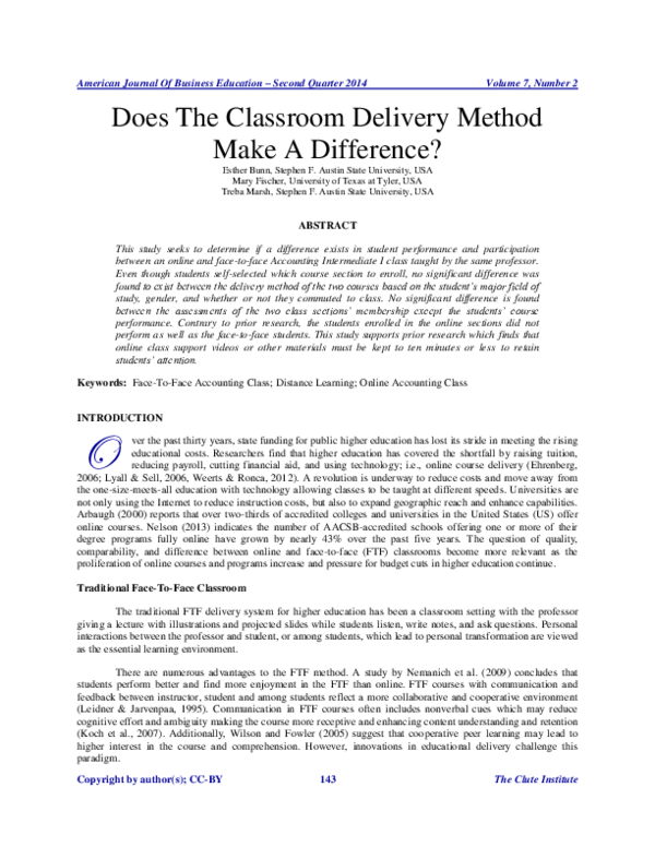 (PDF) Does The Classroom Delivery Method Make A Difference?