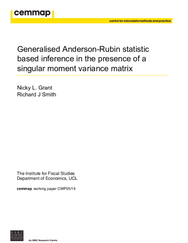 Pdf Generalised Anderson Rubin Statistic Based Inference In The Presence Of A Singular Moment