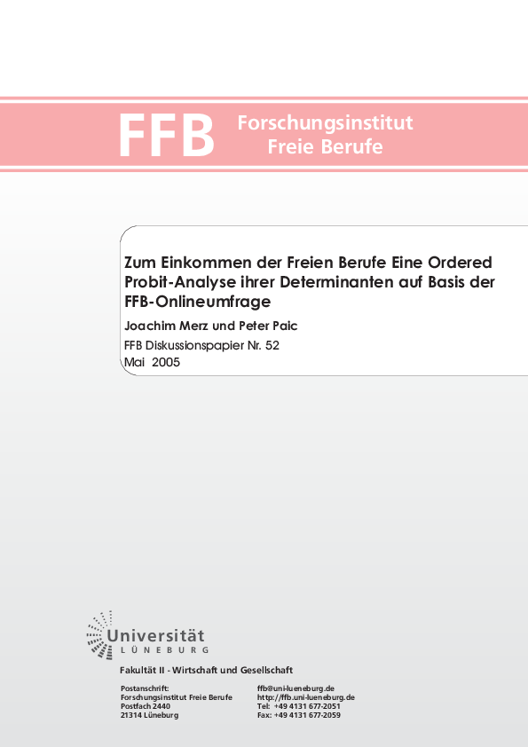 (PDF) Income of Liberal Professions - An Ordered Probit-Analysis of its ...