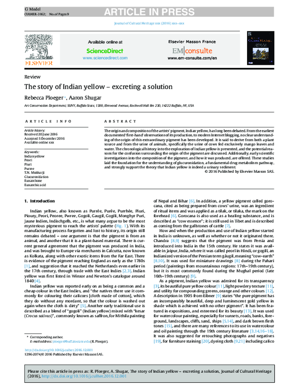(PDF) The story of Indian yellow – excreting a solution