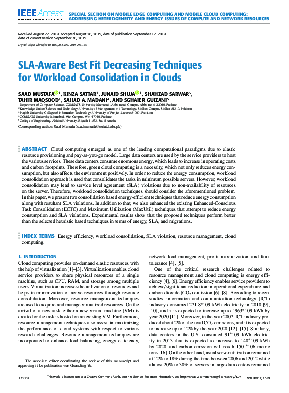 Pdf Sla Aware Best Fit Decreasing Techniques For Workload