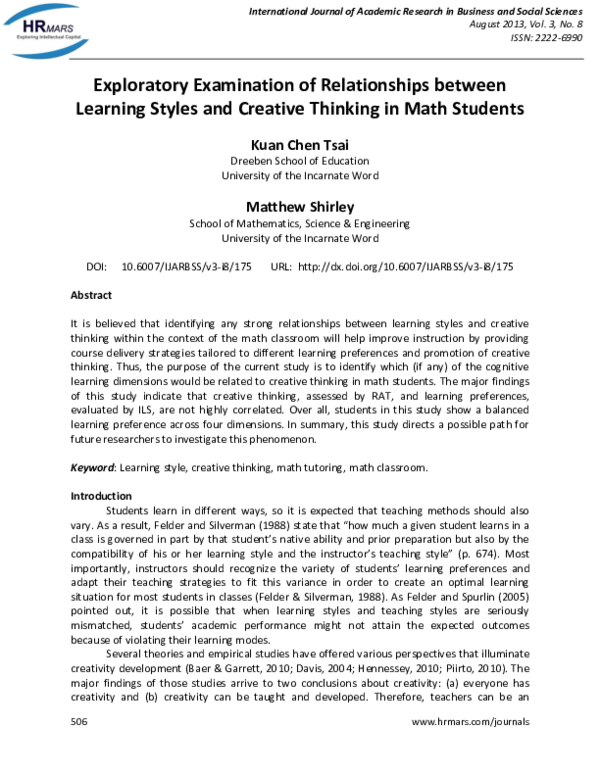 (PDF) Exploratory Examination of Relationships between Learning Styles ...