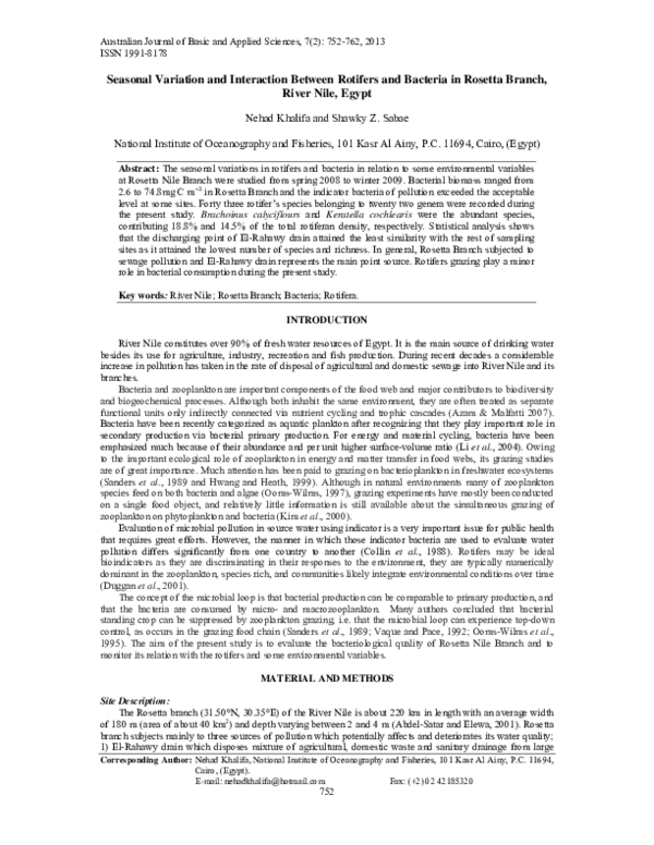 (PDF) Seasonal Variation and Interaction Between Rotifers and Bacteria ...