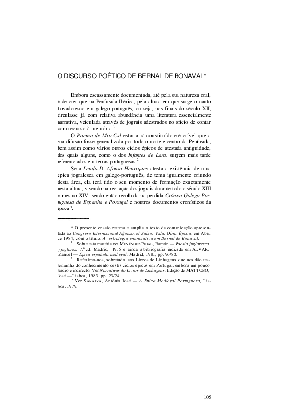 (PDF) O discurso poético de Bernal de Bonaval