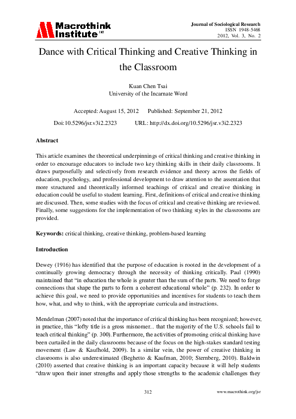 (PDF) Dance with Critical Thinking and Creative Thinking in the Classroom