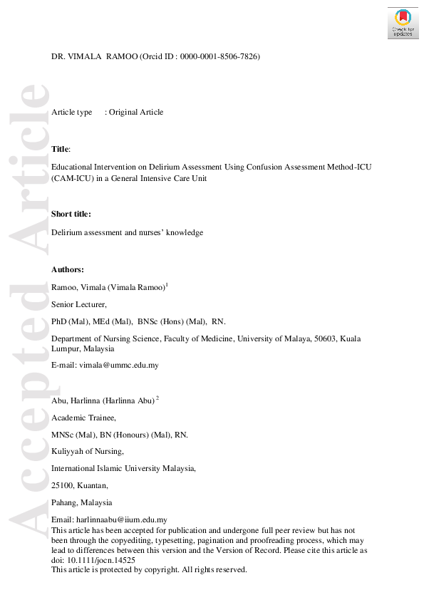 (PDF) Educational intervention on delirium assessment using confusion ...