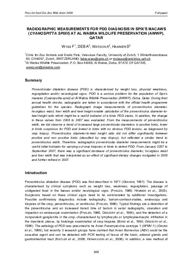 (PDF) Radiographic measurements for PDD diagnosis in Spix's macaws ...