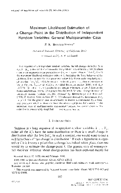 (PDF) Maximum likelihood estimation of a change-point in the distribution of independent random ...