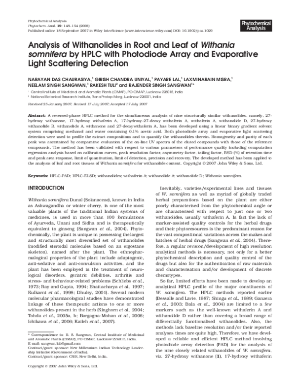(PDF) Analysis of withanolides in root and leaf ofWithania somnifera by ...