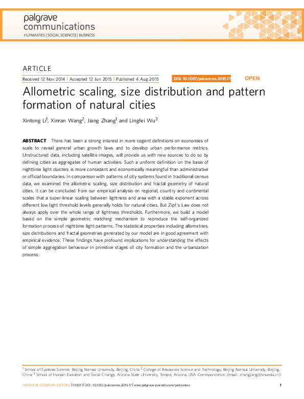 (PDF) Allometric scaling, size distribution and pattern formation of ...
