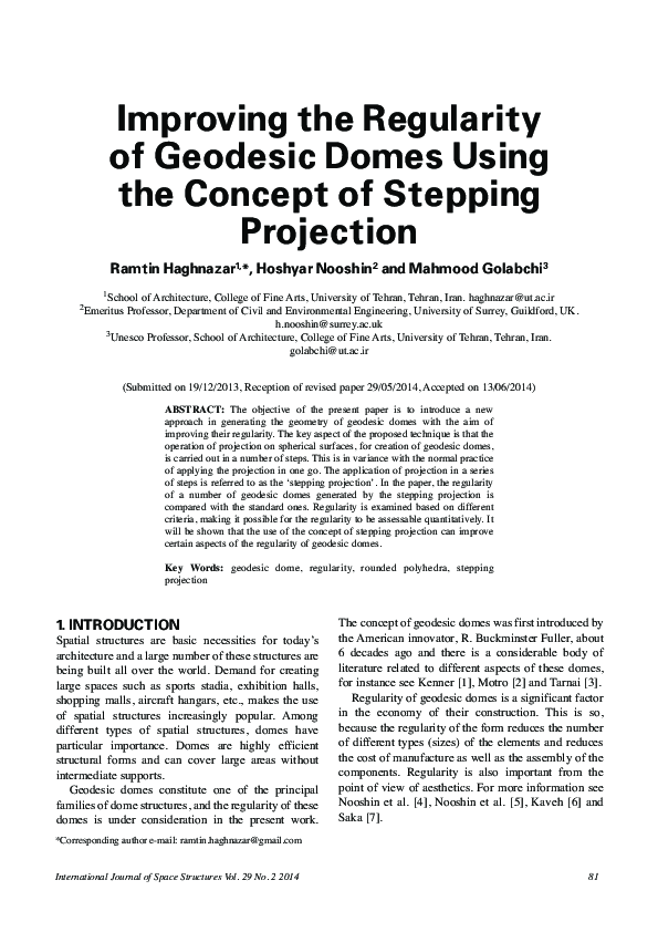 (PDF) Improving the Regularity of Geodesic Domes Using the Concept of Stepping Projection