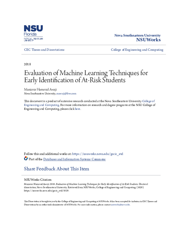 (PDF) Evaluation of Machine Learning Techniques for Early ...