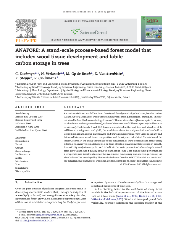 (PDF) ANAFORE: A stand-scale process-based forest model that includes ...