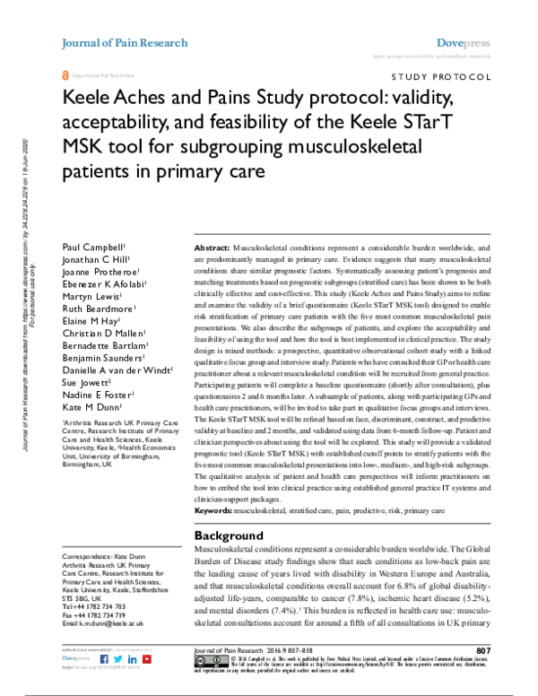(PDF) Keele Aches and Pains Study protocol: validity, acceptability ...