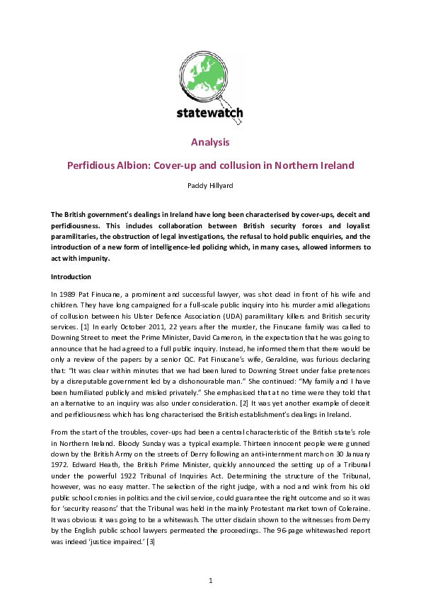 (PDF) Analysis Perfidious Albion : Cover-up and collusion in Northern ...