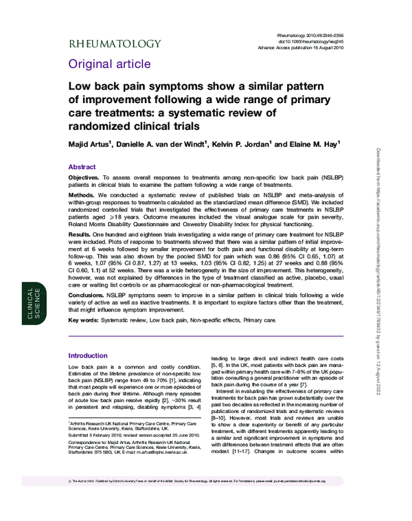(PDF) Low back pain symptoms show a similar pattern of improvement following a wide range of ...