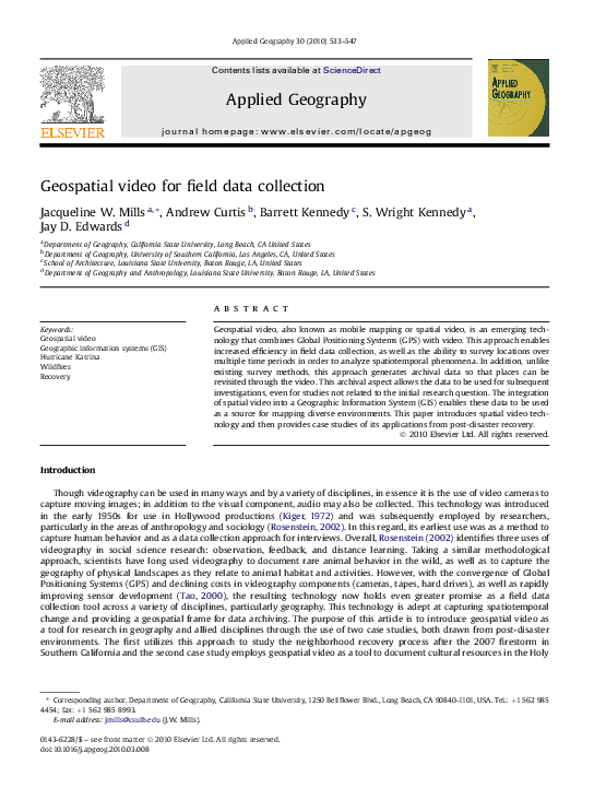 (PDF) Geospatial video for field data collection