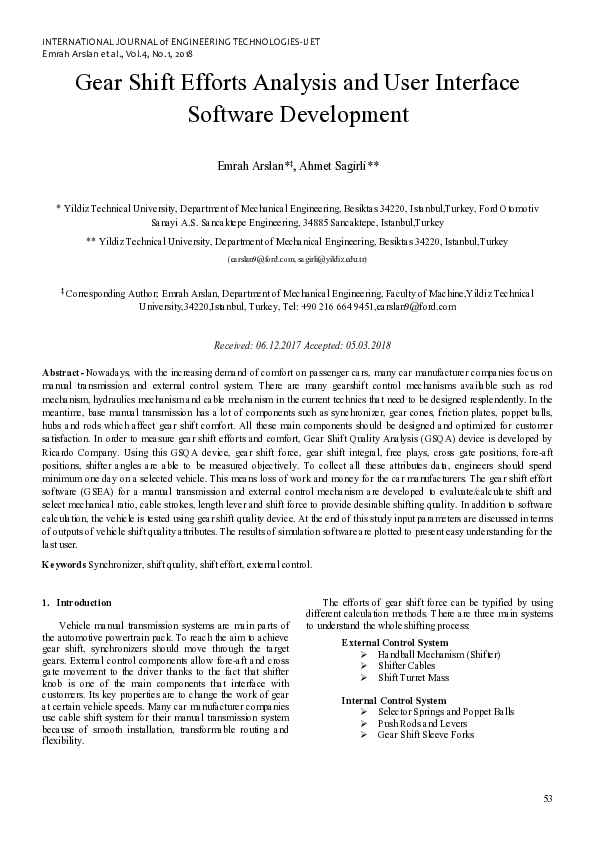 (PDF) Gear Shift Efforts Analysis and User Interface Software Development