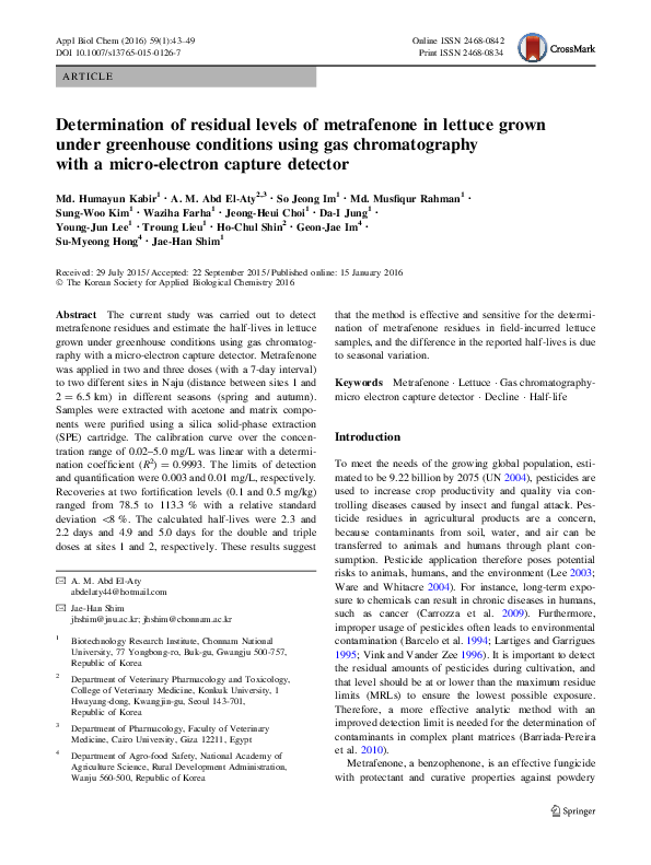 (PDF) Determination of residual levels of metrafenone in lettuce grown ...