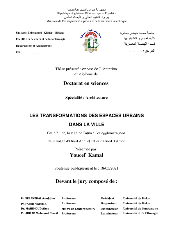 (PDF) Les Transformations Des Espaces Urbains Dans La Ville