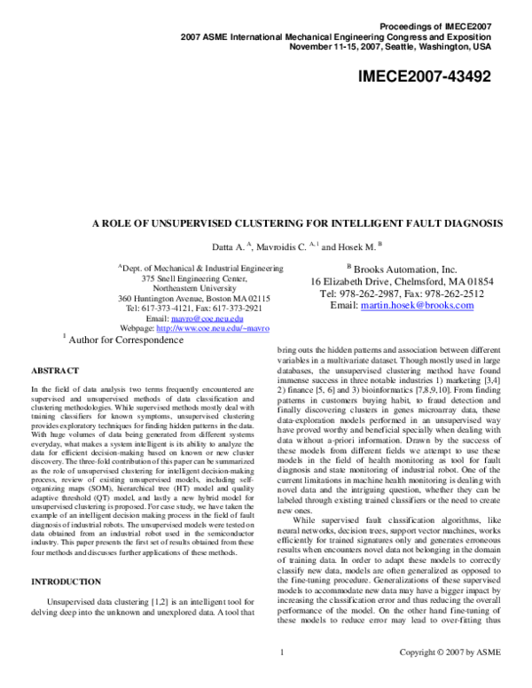 Pdf A Role Of Unsupervised Clustering For Intelligent Fault Diagnosis