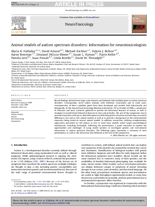 (PDF) Animal models of autism spectrum disorders: Information for ...