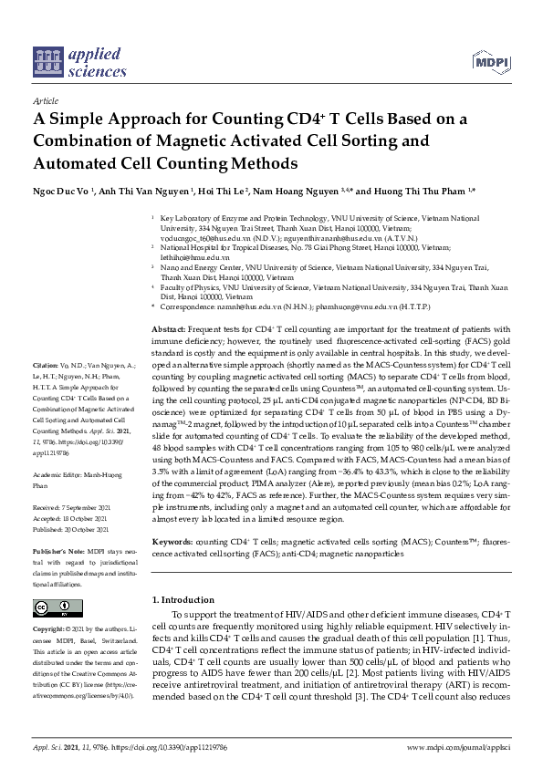 (PDF) A Simple Approach for Counting CD4+ T Cells Based on a ...