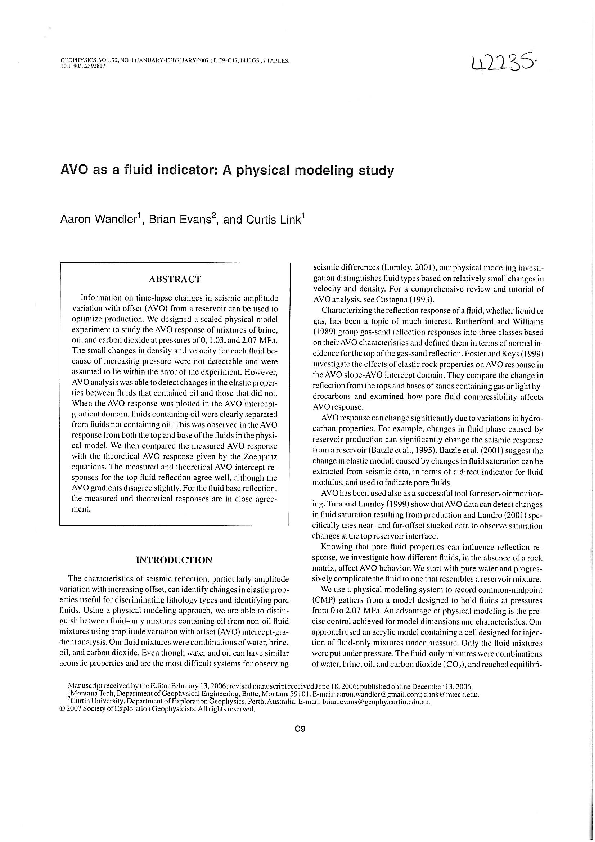 (PDF) AVO as a fluid indicator: A physical modeling study | Curtis Link ...