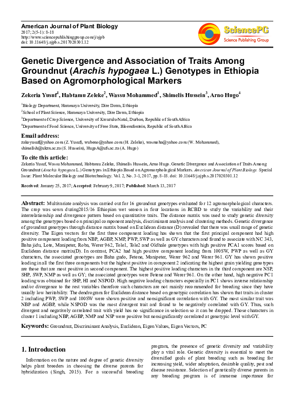(PDF) Genetic Divergence and Association of Traits Among Groundnut ( Arachis hypogaea L ...