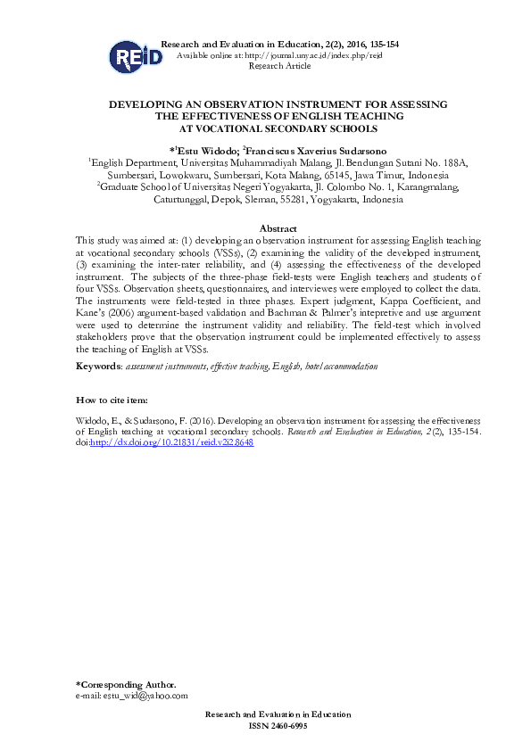(PDF) Developing an observation instrument for assessing the ...