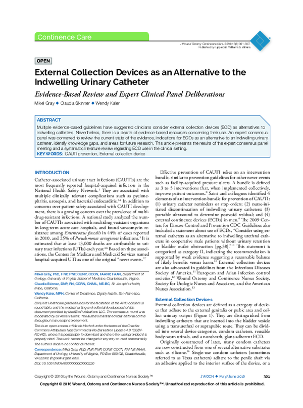 (PDF) External Collection Devices as an Alternative to the Indwelling Urinary Catheter: Evidence ...