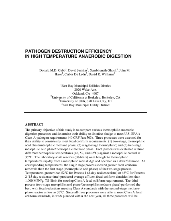 (PDF) Pathogen Destruction Efficiency in High Temperature Anaerobic ...