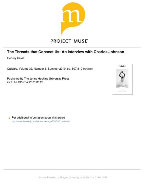 (PDF) The Threads that Connect Us: An Interview with Charles Johnson