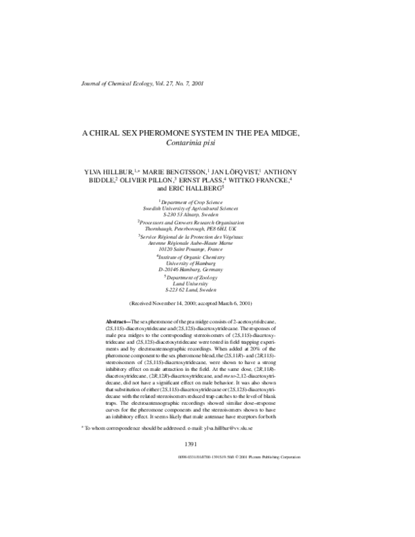 Pdf A Chiral Sex Pheromone System In The Pea Midge Contarinia Pisi