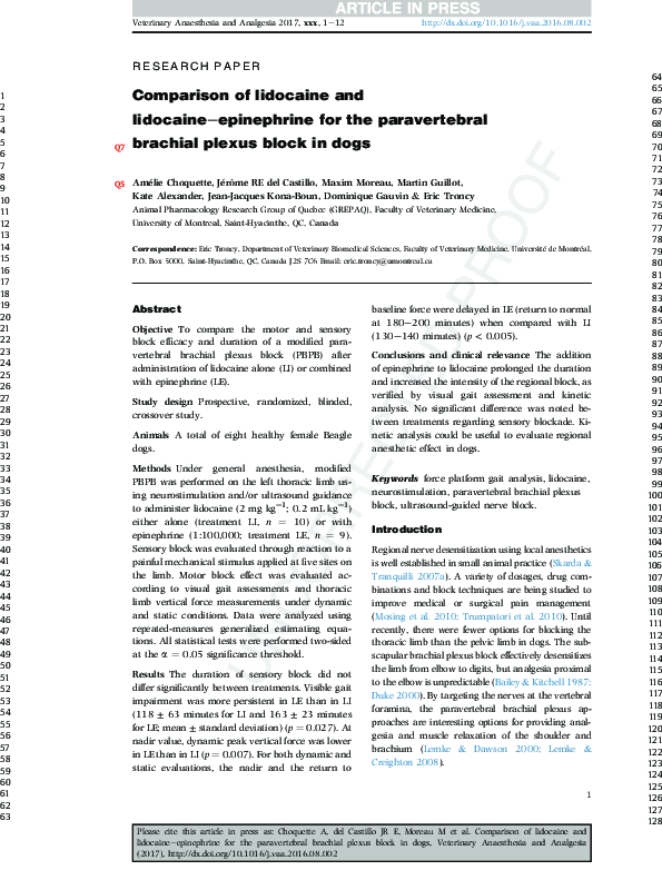 (PDF) Comparison of lidocaine and lidocaine-epinephrine for the ...