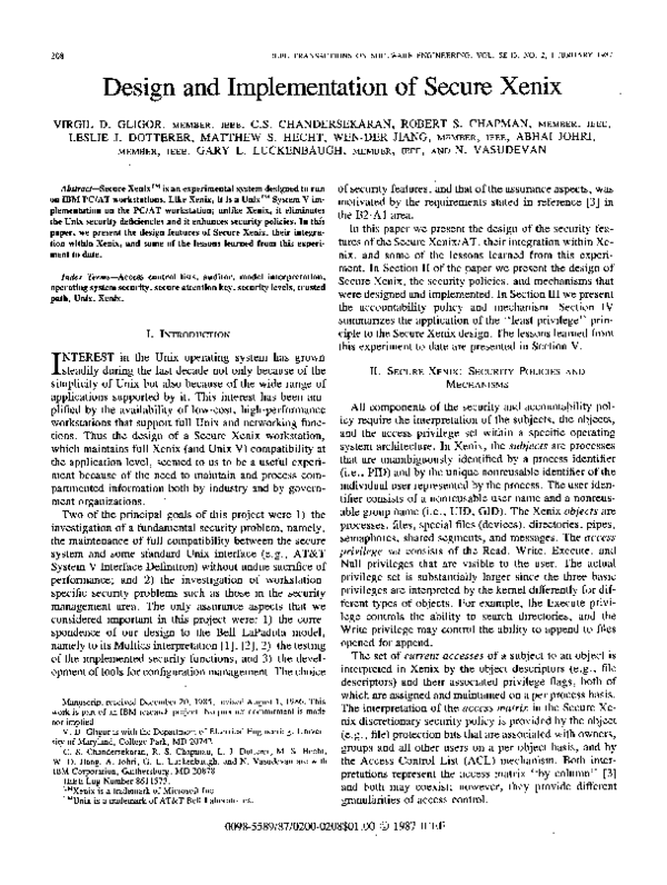 (PDF) Design and Implementation of Secure Xenix