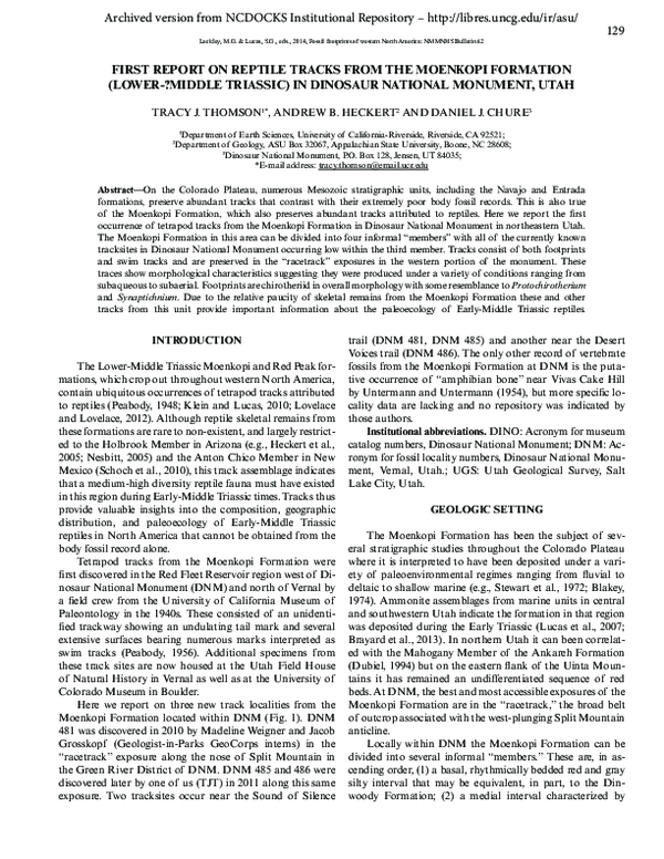 (PDF) First report on reptile tracks from the Moenkopi Formation (Lower ...