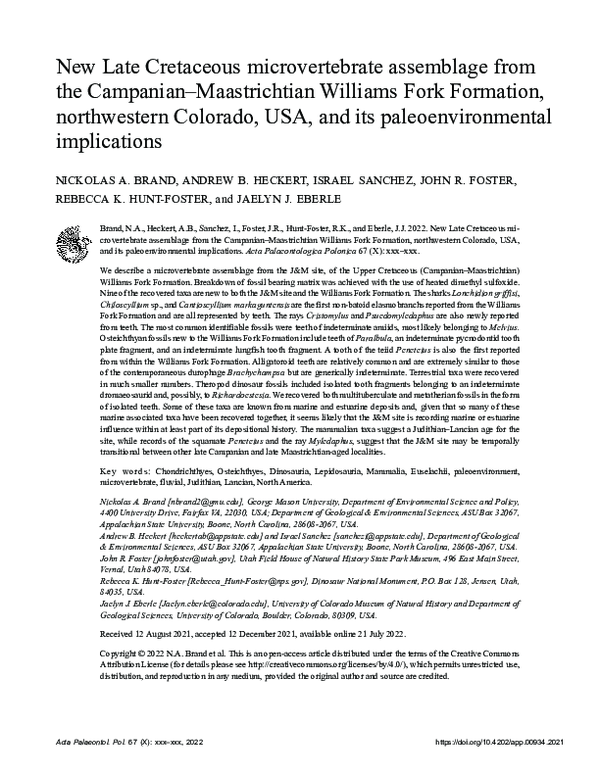 (PDF) New Upper Cretaceous Microvertebrate Assemblage from the Williams ...