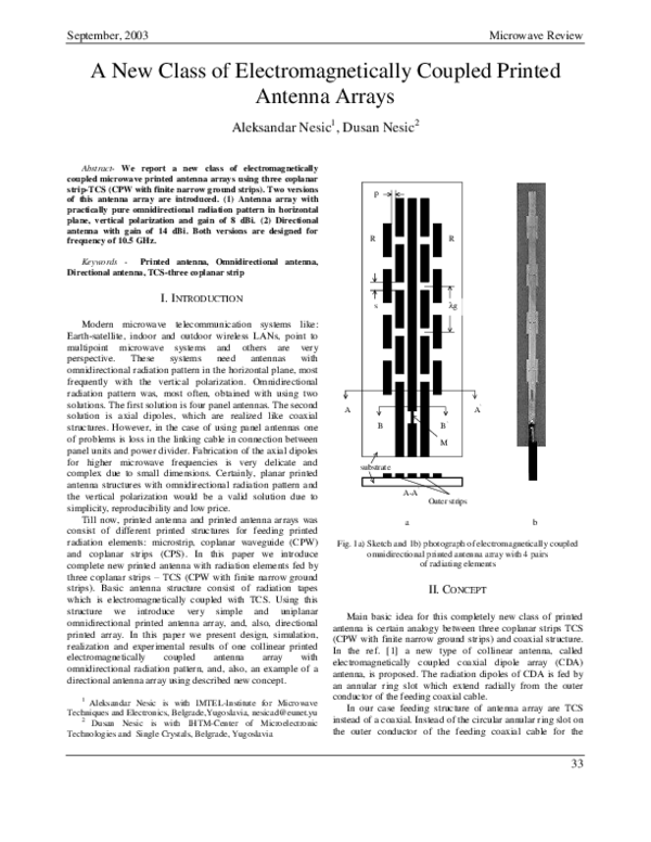 Pdf A New Class Of Electromagnetically Coupled Printed Antenna Arrays 