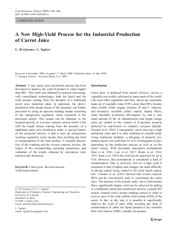 (PDF) A New High-Yield Process for the Industrial Production of Carrot ...