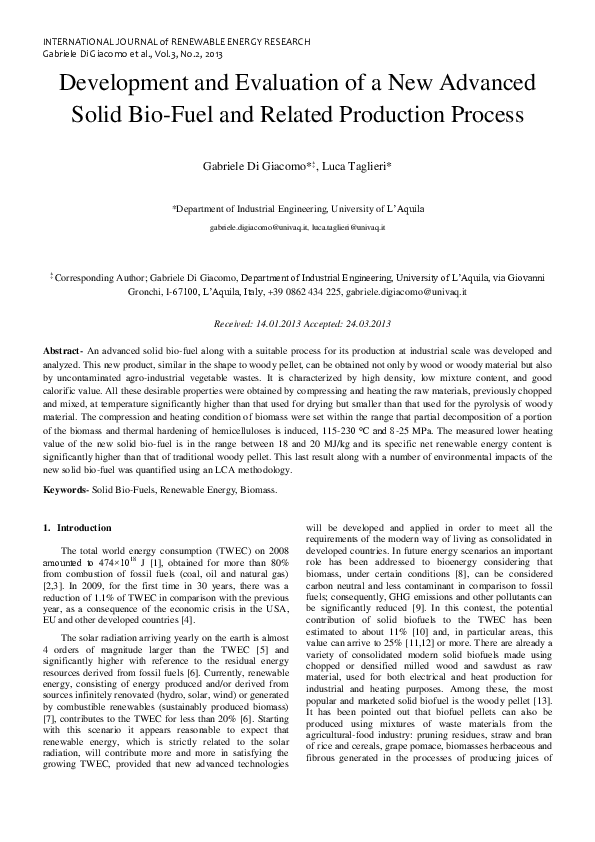 (PDF) Development and Evaluation of a New Advanced Solid Bio-Fuel and ...
