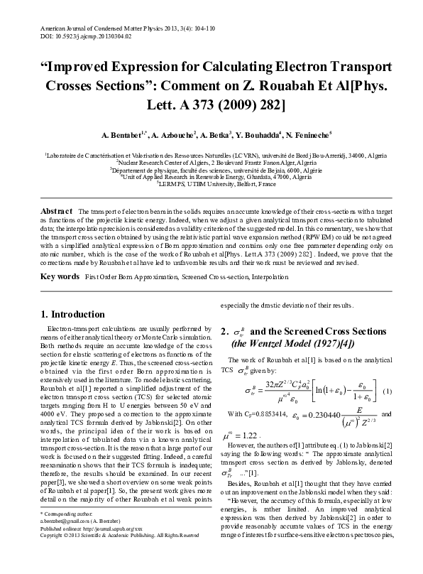 (PDF) “Improved Expression for Calculating Electron Transport Crosses ...