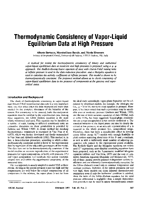 (PDF) Thermodynamic consistency of vapor-liquid equilibrium data at ...